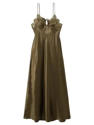 Saint Laurent Lace-trimmed Silk-satin Midi Dress - Green