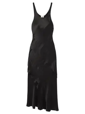 Saint Laurent Asymmetric Tiered Silk-satin Maxi Dress - Black