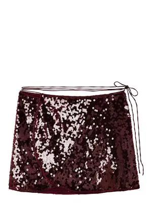 Oseree Marylin Sequined Tulle Wrap Mini Skirt - Burgundy