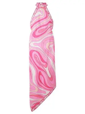 Emilio Pucci Halterneck Printed Silk-twill Midi Dress - Pink