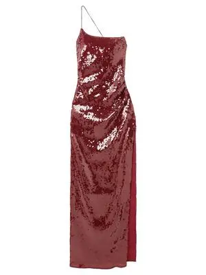 Oseree One-shoulder Sequined Maxi Dress - Burgundy