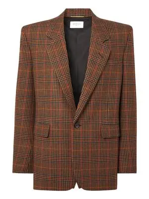 Saint Laurent Prince Of Wales Checked Wool Blazer - Brown
