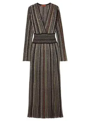 Missoni Wrap-effect Sequin-embellished Striped Jersey Maxi Dress - Black