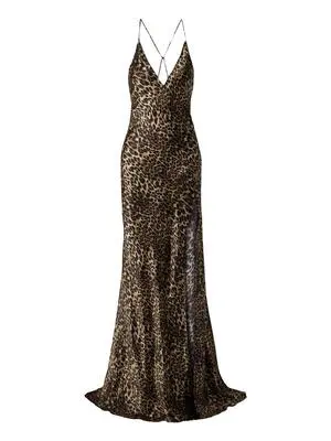 NILI LOTAN Ira Leopard-print Silk-charmeuse Gown - Animal Print