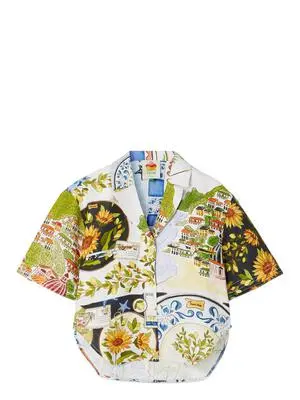 Farm Rio Cropped Printed Linen-canvas Shirt - Multi