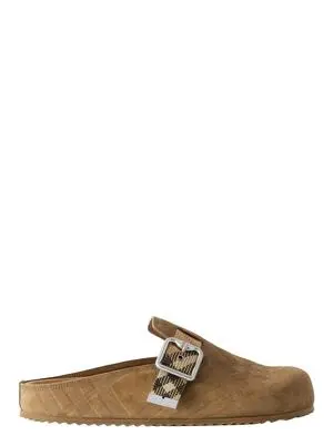 Burberry Urchin Canvas-jacquard Trimmed Textured-suede Clogs - Neutrals