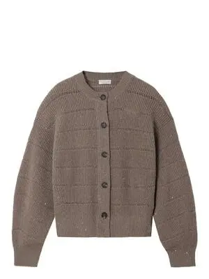 Brunello Cucinelli Sequined Pointelle-knit Cardigan - Brown