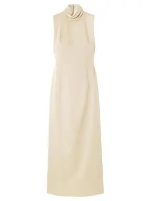 Brunello Cucinelli Draped Satin Midi Dress - Gold
