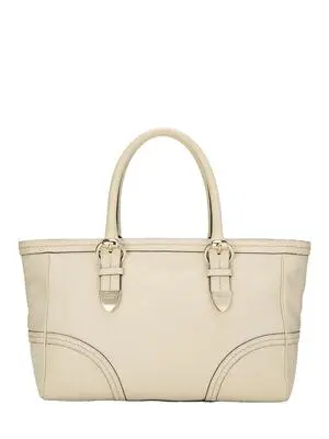 Gucci Pebbled Leather Gucci Tote Cream