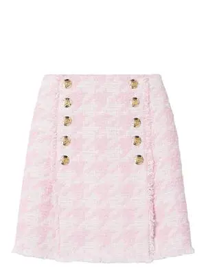 Balmain Button-embellished Pleated Checked Mini Skirt - Pink