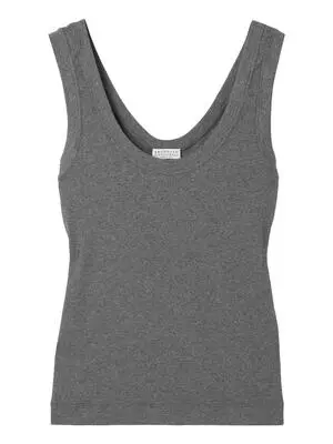 Brunello Cucinelli Ribbed Cotton-blend Jersey Tank - Gray