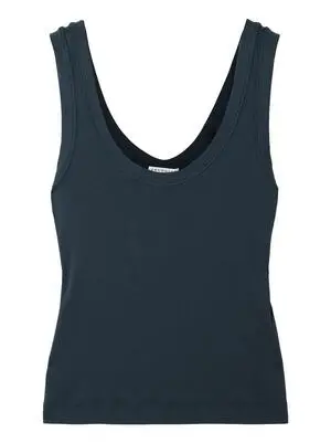 Brunello Cucinelli Ribbed Cotton-blend Jersey Tank - Blue