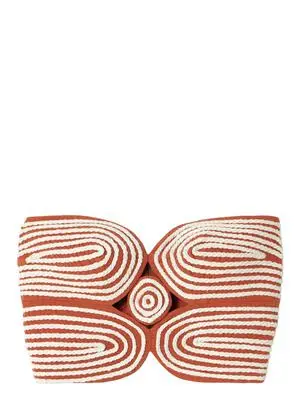 ANDRES OTALORA Baia Embroidered Linen Bustier Top - Red