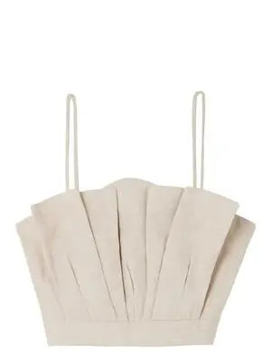 ANDRES OTALORA Amapolas Pleated Linen Bustier Top - Neutrals