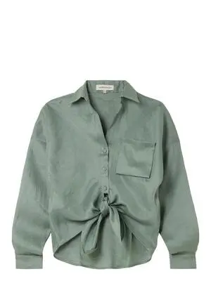 ANDRES OTALORA Reflejos Tie-front Linen Shirt - Green