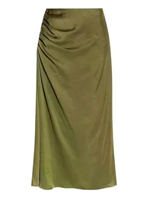 Theory Gathered Satin Midi Skirt - Green
