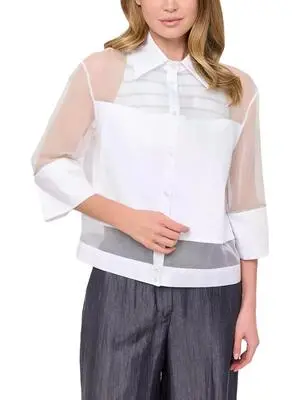 D.exterior Sheer-paneled Cotton Shirt - White