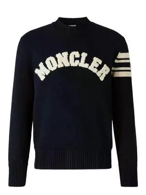 Moncler Logo-embroidered Striped-sleeve Sweater - Blue