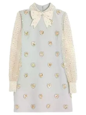 Valentino Garavani Mini Dress With Heart Embellishments And Bow Detail - Blue