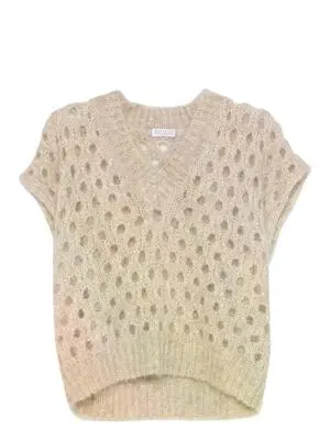 Brunello Cucinelli V-neck Open-knit Vest - Neutrals