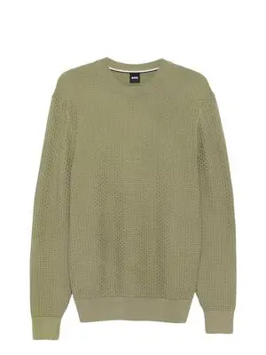BOSS Waffle-knit Crew-neck Sweatshirt - Green