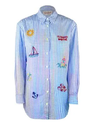 MC2 SAINT BARTH Gingham Embroidered Shirt - Blue