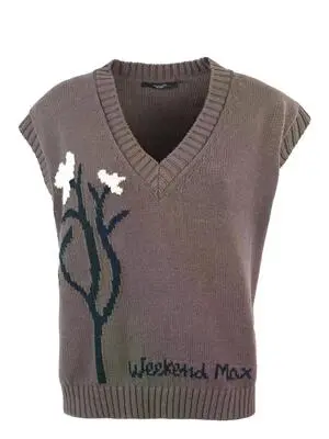 Max Mara Floral-embroidered V-neck Sweater - Brown