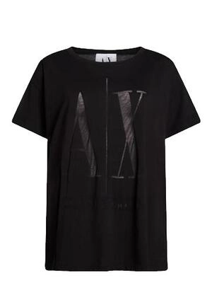 Armani Exchange Cotton And Polyester T-shirt With Logo Print - Black