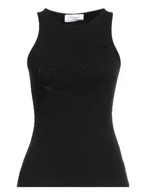 Blumarine Ribbed Tank Top With Logo - Black