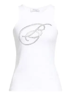 Blumarine Ribbed Tank Top With Logo - White