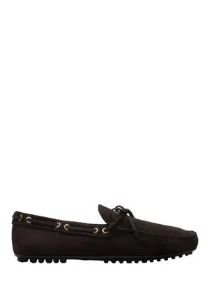 Car Shoe Bow-detail Suede Driving Shoes - Brown