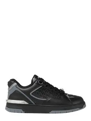 Versace Biggie Basket Leather Low Top Sneakers - Black+silver