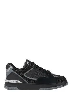Versace Biggie Basket Embellished Leather Sneakers - Black+silver