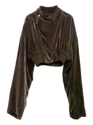 Rick Owens Velvet Zip-front Cropped Jacket - Brown