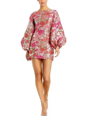 Mac Duggal Brocade Balloon Sleeve Fitted Mini Dress - Pink Multi