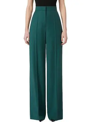 Max Mara Wide Leg Wool Pants - Dark Green