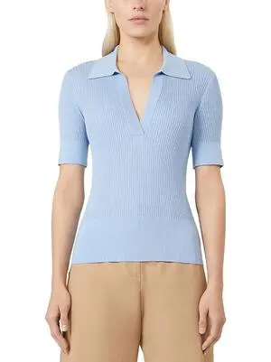 Max Mara Embellished Polo Top - Light Blue