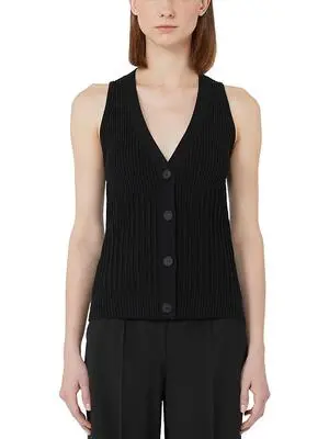 Max Mara Bimba V-neck Button-front Top - Black