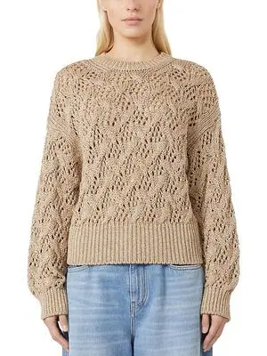 MAX MARA STUDIO Pilade Crewneck Cable Knit Sweater - Gold