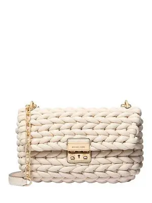 Michael Kors Woven Convertible Chain Shoulder Bag - Light Cream