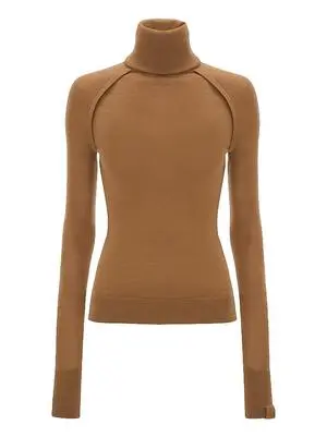 Victoria Beckham Victoria Beckham Merino Wool Ribbed Turtleneck Sweater Camel