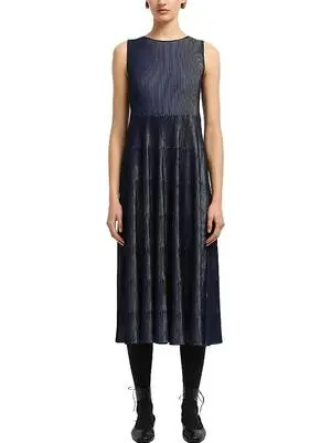 Emporio Armani Bicolor Ribbed Striped Midi Dress - Solid Black