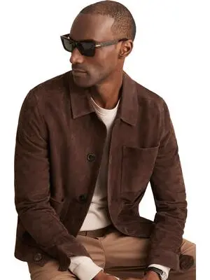 REISS Wilstead Suede Trucker Jacket - Chocolate Brown