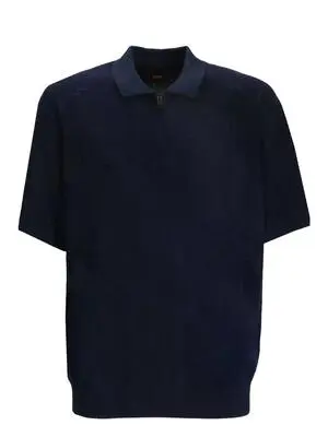 BOSS Zip-up Short-sleeve Polo Shirt - Blue