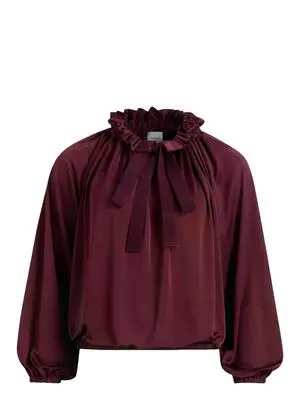 Patou Ruffled Satin Blouse - Red