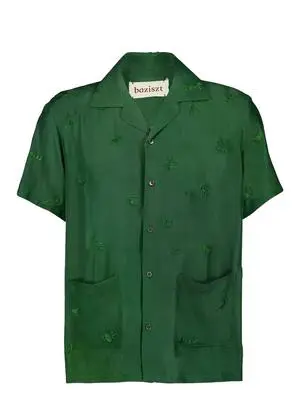 BAZISZT Embroidered Pocket Shirt - Green