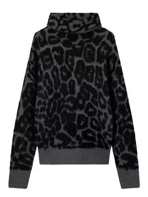 Stella McCartney Leopard-Pattern Roll-Neck Jumper Grey