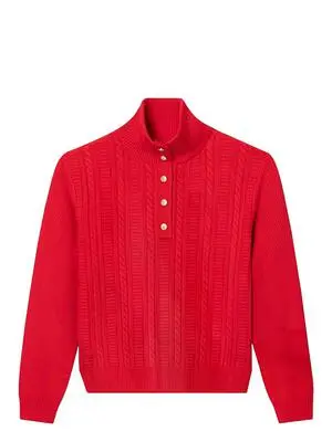 A.p.c. Thea Cable-Knit Button Sweater Red