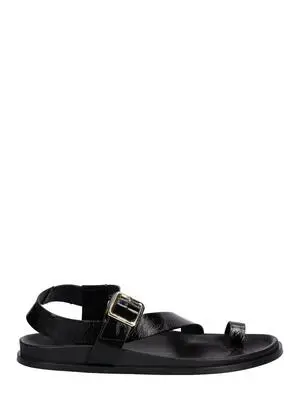 ALOHAS Leather Flat Sandals - Black
