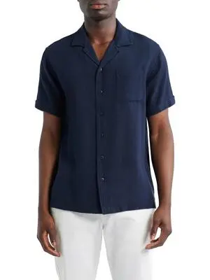 Brooks Brothers Cotton Waffle Camp Shirt - Navy